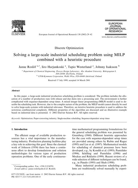 pdf solving a large scale industrial scheduling problem using milp combined with a heuristic
