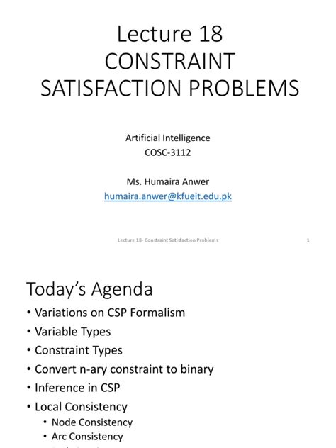 constraint satisfaction problems artificial intelligence cosc 3112 ms humaira anwer pdf