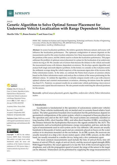 pdf genetic algorithm to solve optimal sensor placement for underwater vehicle localization