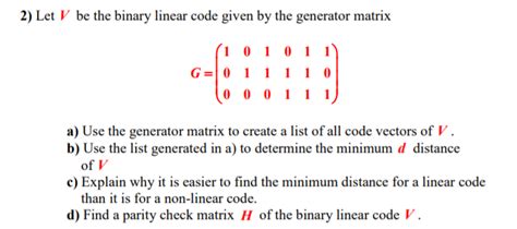 2 let v be the binary linear code given by the