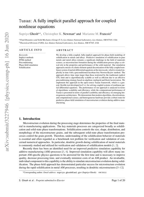 pdf tusas a fully implicit parallel approach for coupled nonlinear equations