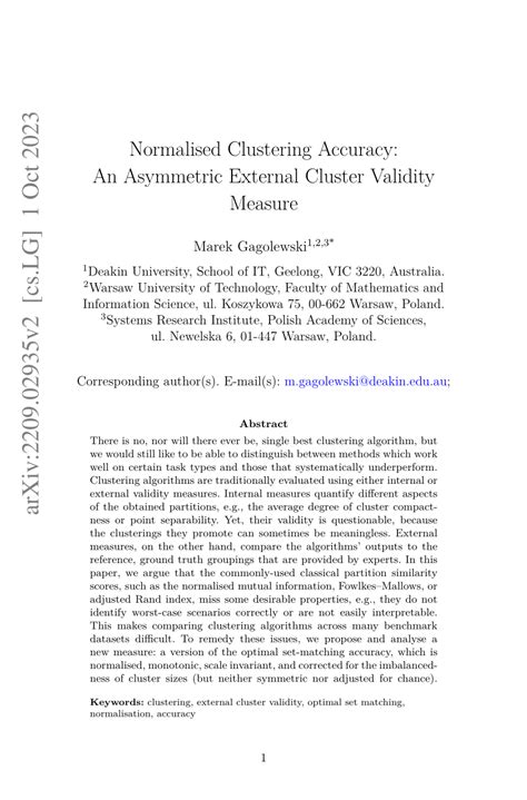 pdf normalised clustering accuracy an asymmetric external cluster validity measure