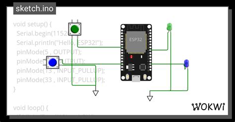 Esp 32 Blink Led With Push Button Wokwi ESP32 STM32 Arduino Simulator