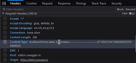 how to correctly format multipart form data request body for session dataminer dojo