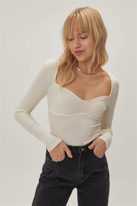 Sweetheart Neckline Long Sleeve Bodysuit Nasty Gal Casual Professional Tailored Pants Body