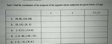 solved test i find the coordinates of the midpoint of the segment whose endpoints are given