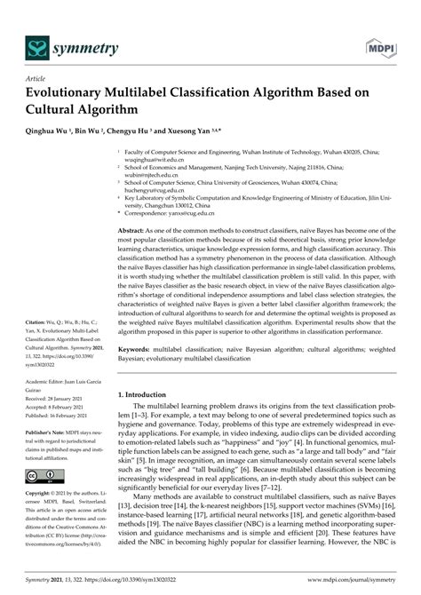 pdf evolutionary multilabel classification algorithm based on cultural algorithm