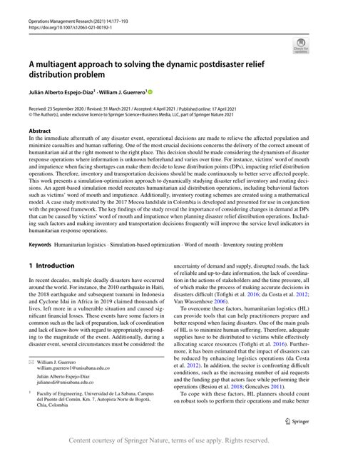 a multiagent approach to solving the dynamic postdisaster relief distribution problem request pdf