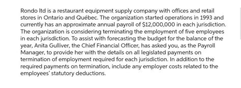 Solved Rondo Ltd Is A Restaurant Equipment Supply Company Chegg