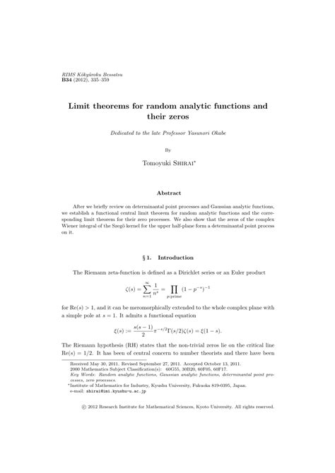 pdf limit theorems for random analytic functions and their zeros