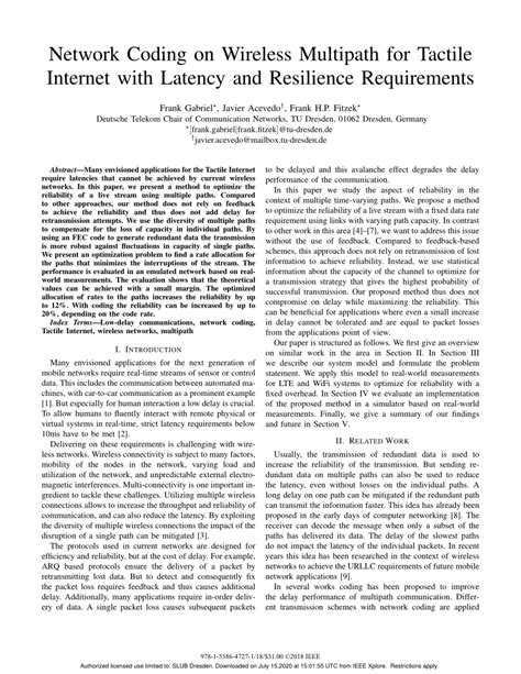 pdf network coding on wireless multipath for tactile internet with latency and resilience