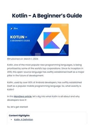 Kotlin A Beginners Guide Pdf