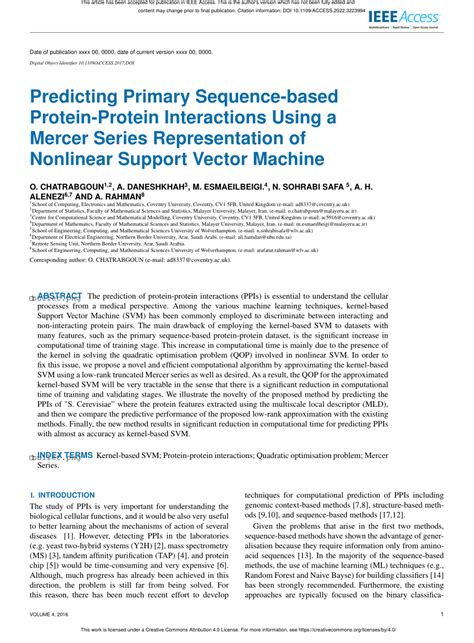 pdf predicting primary sequence based protein protein interactions using a mercer series
