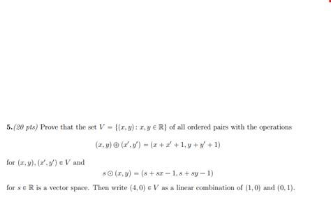 solved 5 20 pts prove that the set v { x y 2 y er} of