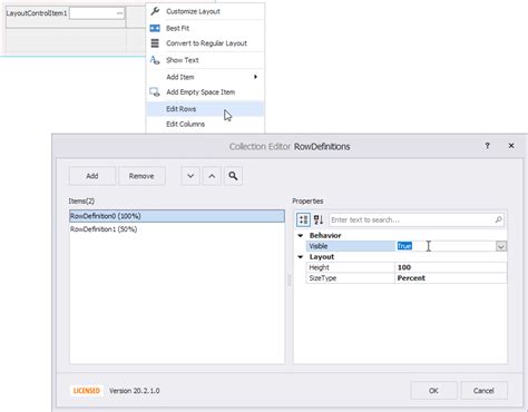 DefinitionBase Visible Property WinForms Controls DevExpress