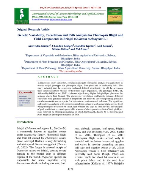 pdf genetic variability correlation and path analysis for phomopsis blight and yield