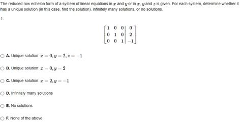 solved the reduced row echelon form of a system of linear equations in € and y or in € y and z