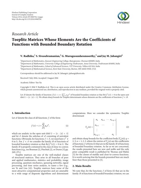 pdf toeplitz matrices whose elements are the coefficients of functions with bounded boundary