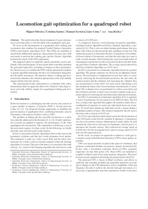 pdf locomotion gait optimization for a quadruped robot manuel ferreira