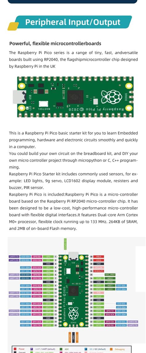 raspberry pi pico basic starter kit with breadboard i2c 1602 lcd display module 9g mirco servo