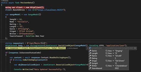 how to update data using the put method in asp core web api using client from core