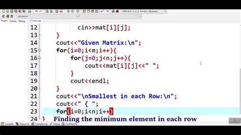 How To Find The Minimum Element In Each Row Of A Matrix In C Youtube