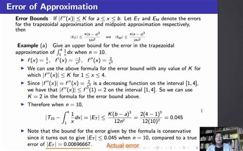 calculus ii lecture 14 v3 error of approximation youtube