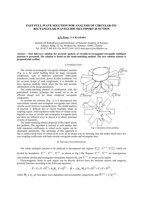 pdf fast full wave solution for analysis of circular to rectangular waveguide multiport junction