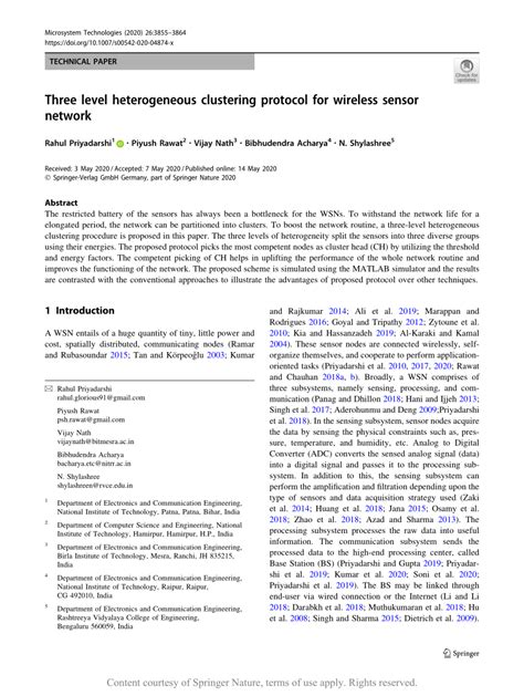 three level heterogeneous clustering protocol for wireless sensor network request pdf
