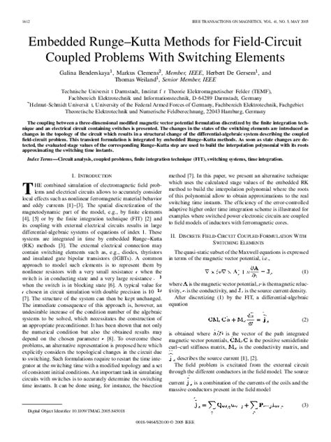 pdf embedded runge kutta methods for field circuit coupled problems with switching elements