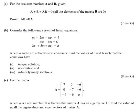 solved 1 a for the two nxn matrices a and b given a b ab