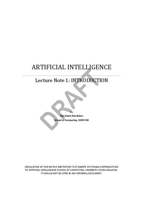 pdf artificial intelligence lecture note 1 introduction aitee 522