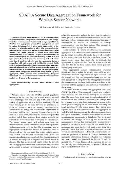 pdf sdaf a secure data aggregation framework for wireless sensor networks ataul aziz ikram