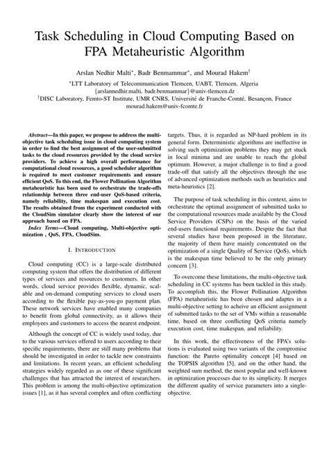 pdf task scheduling in cloud computing based on fpa metaheuristic algorithm