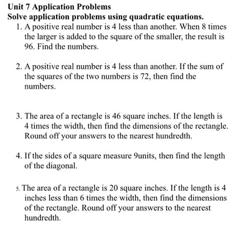 solved unit 7 application problems solve application