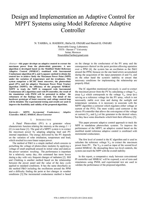 solution design and implementation an adaptive control for mppt systems using model reference