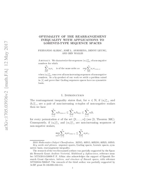 pdf optimality of the rearrangement inequality with applications to lorentz type sequence