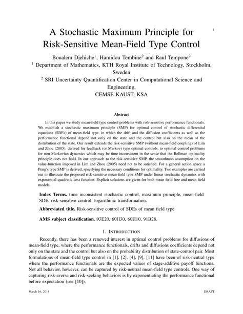 pdf a stochastic maximum principle for risk sensitive mean field type control
