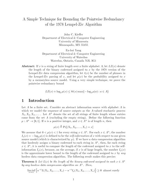 pdf a simple technique for bounding the pointwise redundancy of the 1978 lempel ziv algorithm
