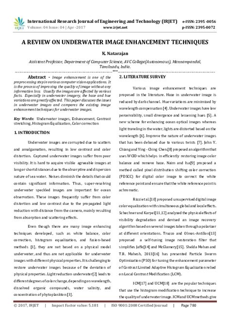 pdf a review on underwater image enhancement techniques irjet journal