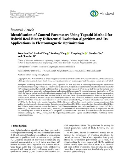 pdf identification of control parameters using taguchi method for hybrid real binary