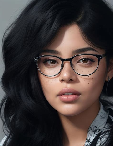 Premium Ai Image Young Brunette Woman With Black Hair Glasses And Freckles