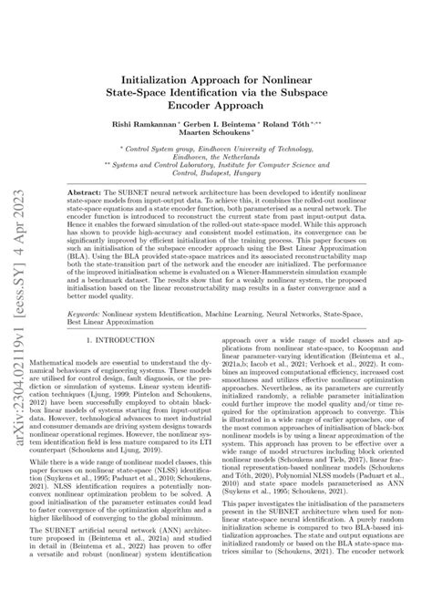 initialization approach for nonlinear state space identification via the subspace encoder