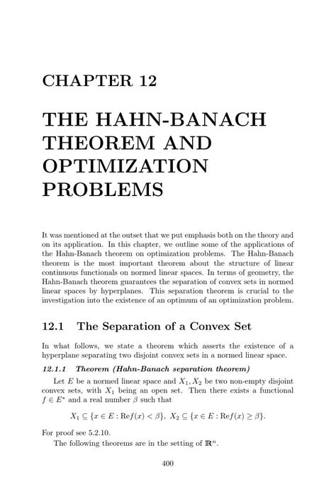 the hahn banach theorem and optimization problems xii a first course in functional analysis
