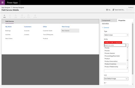 edit sitemap entities tables on the home screen microsoft learn