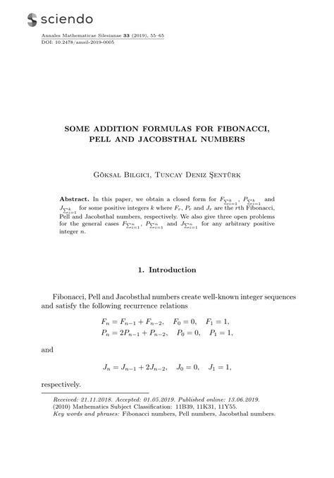 pdf some addition formulas for fibonacci pell and jacobsthal numbers