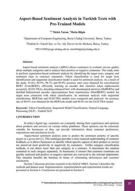 pdf aspect based sentiment analysis in turkish texts with pre trained models