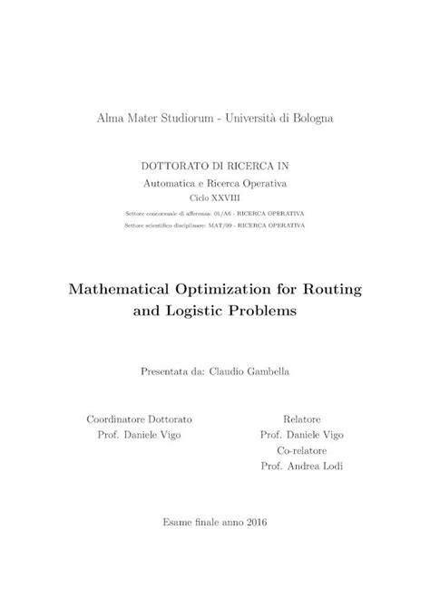 pdf mathematical optimization for routing and logistic problems · mathematical optimization