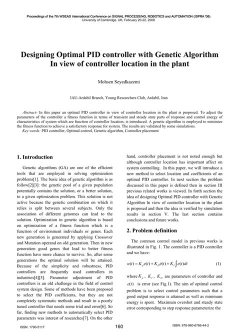 pdf designing optimal pid controller with genetic algorithm in view of controller location in