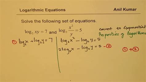 how to solve logarithm simultaneous equation